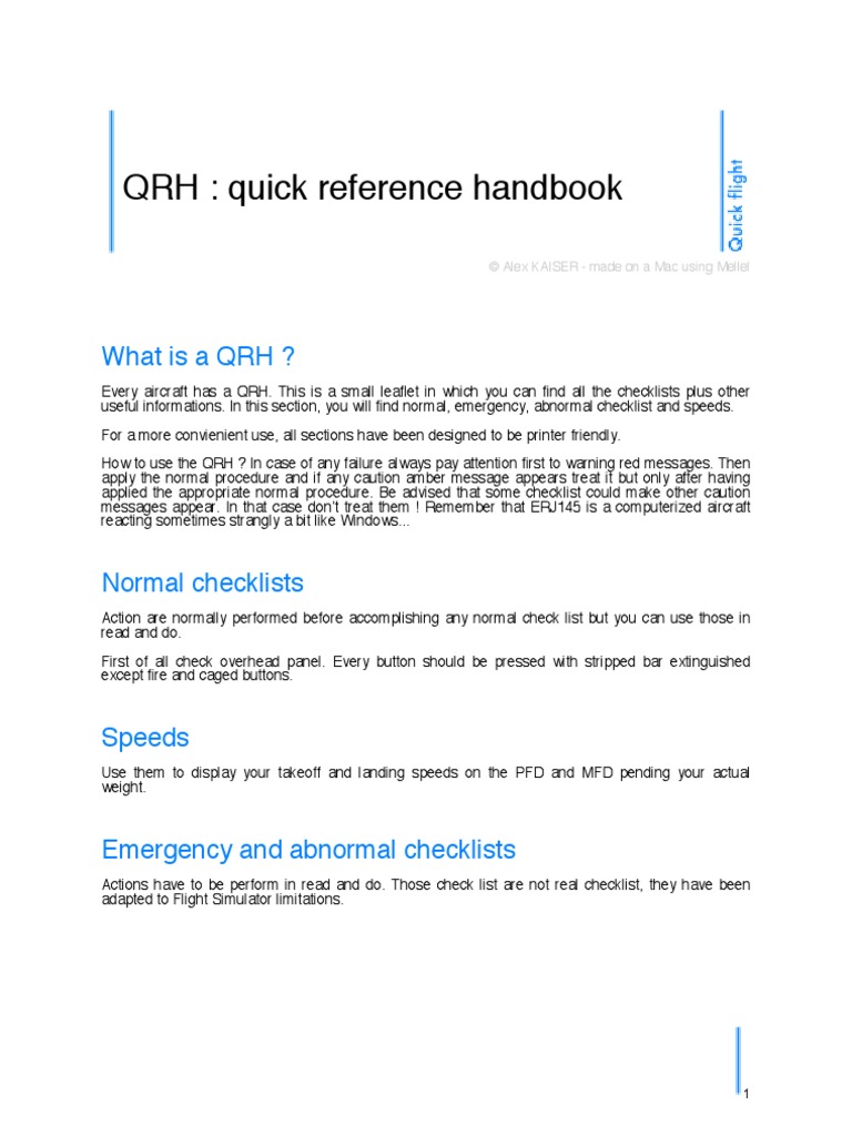QRH: Quick Reference Handbook: Whatisaqrh? | PDF | Takeoff | Bus