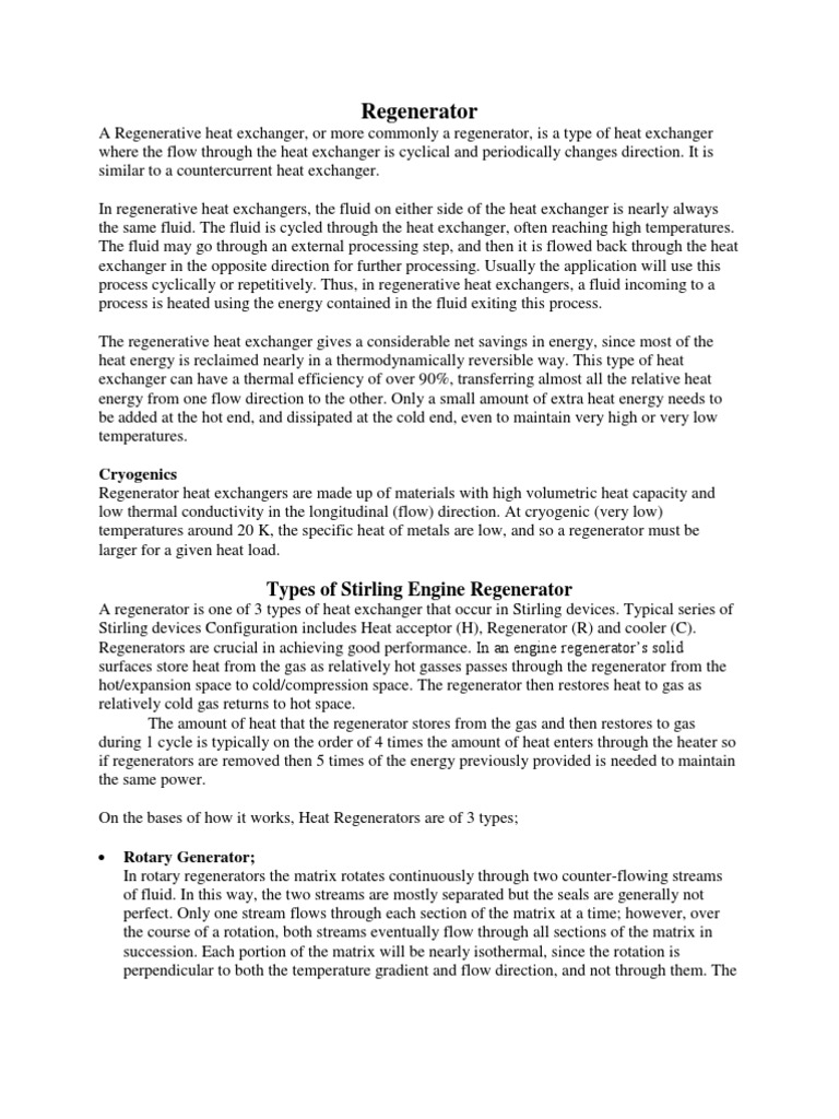 Regenerator: Types of Stirling Engine Regenerator | PDF | Chemistry ...