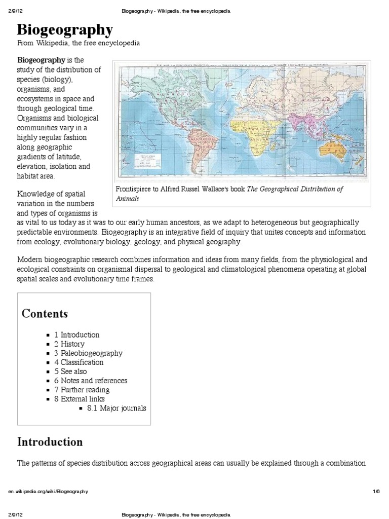 Biogeography - Wikipedia | Biogeography | Natural Environment