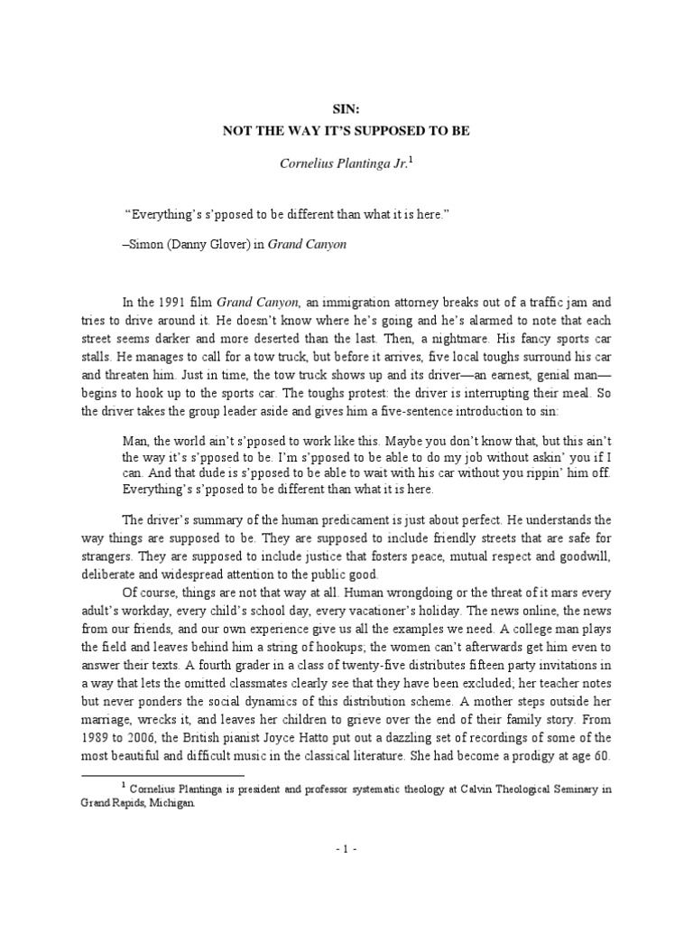 Sin: Not The Way It'S Supposed To Be: Cornelius Plantinga JR | PDF