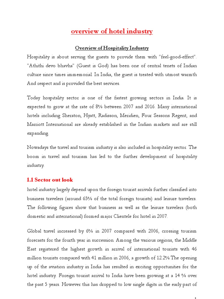 Overview of Hospitality Industry | PDF | Tourism | Hotel