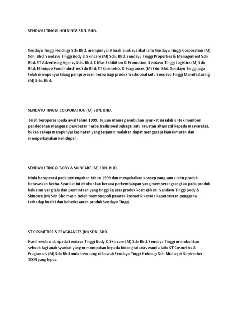 Sendayu Tinggi Holdings SDN | PDF