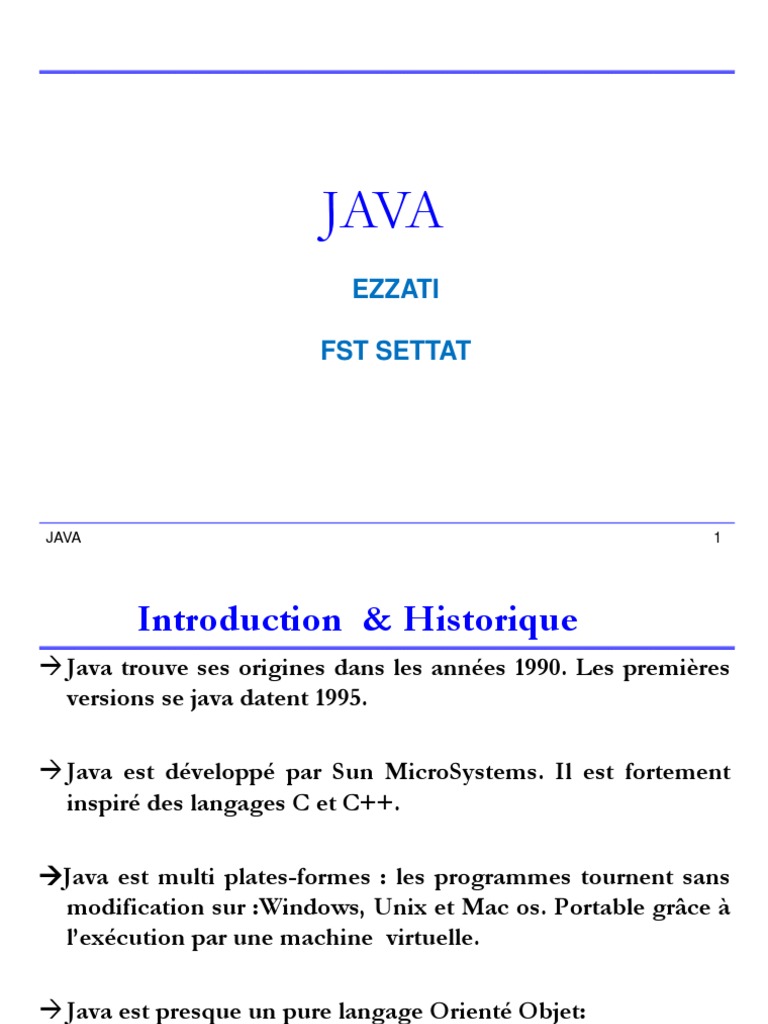 Cours Java | PDF | Classe (informatique) | Java (Langage de programmation)