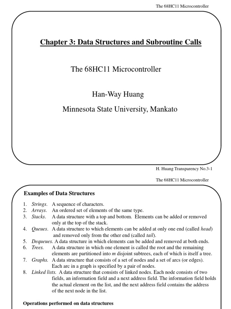 Chapter 3: Data Structures and Subroutine Calls: The 68HC11 Microcontroller | Download Free PDF ...