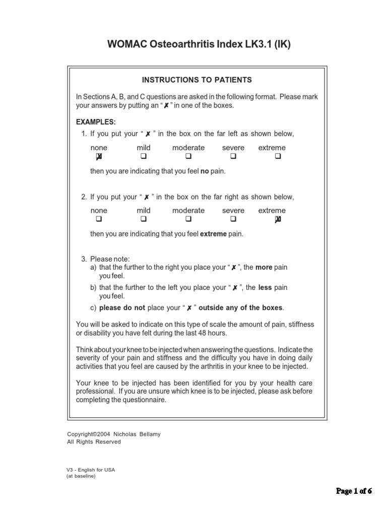 2008 4404b1 05 WOMAC Questionnaire | PDF | Osteoarthritis | Pain