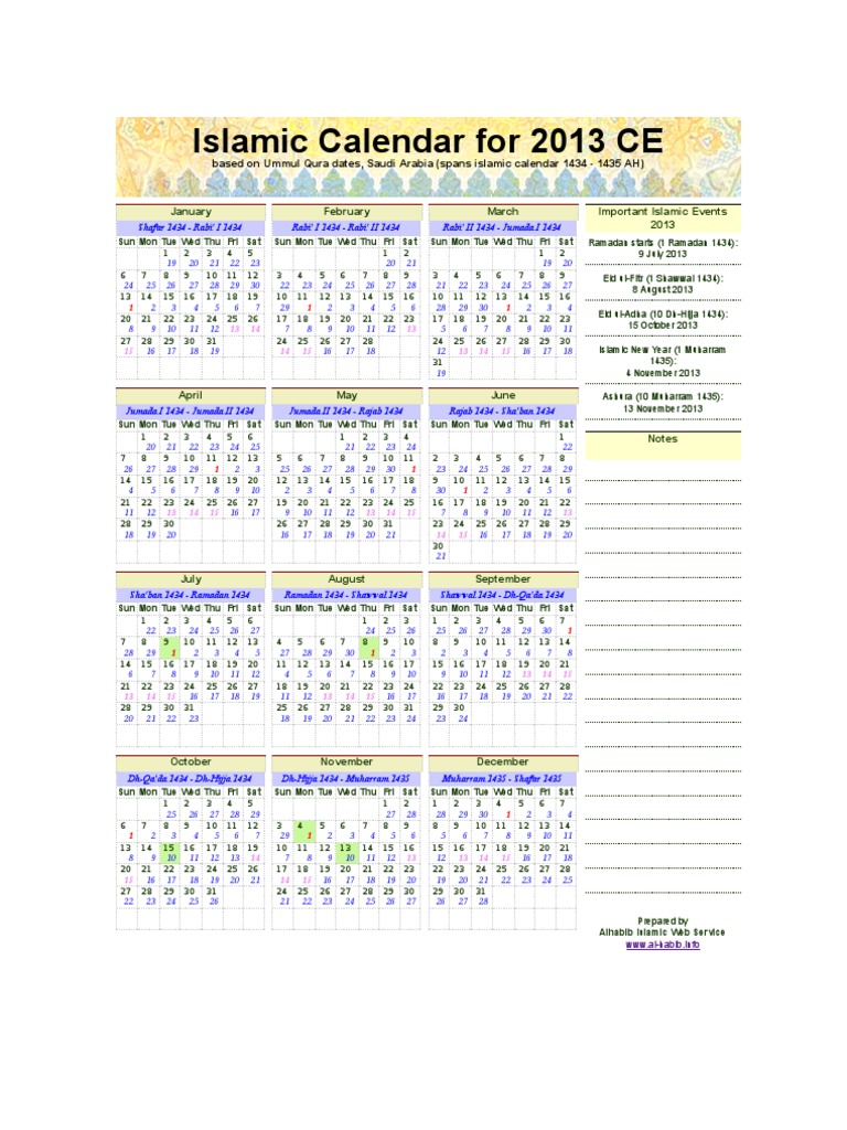 Islamic Calendar Ummulqura 2013 | PDF