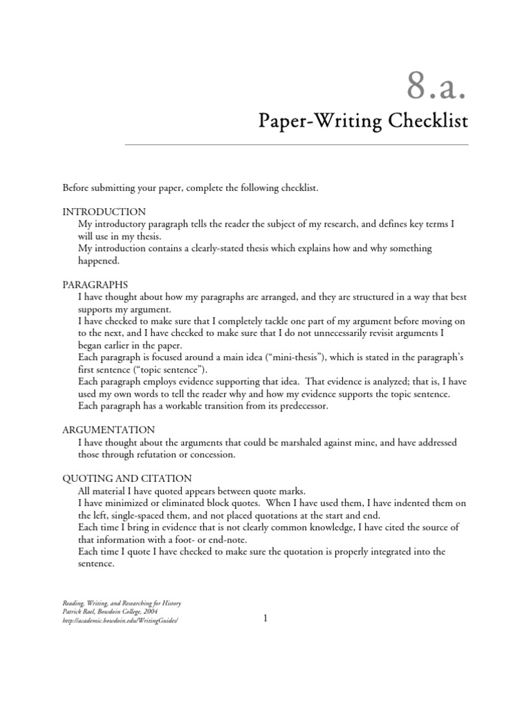 Checklist | Download Free PDF | Paragraph | Citation