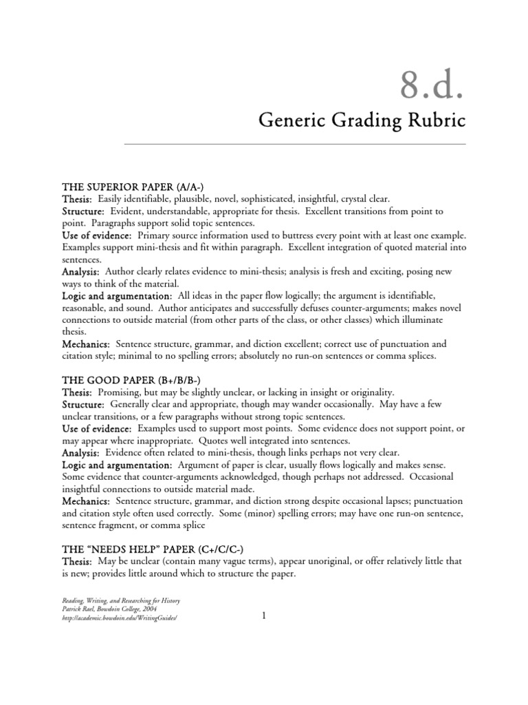 History Paper Grading Rubric Guide | PDF | Language Arts & Discipline ...