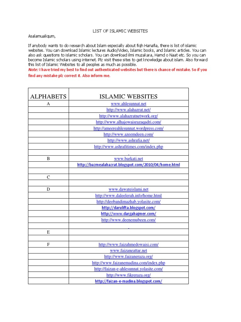 Comprehensive Islamic Websites List | PDF | Travel | Religion ...