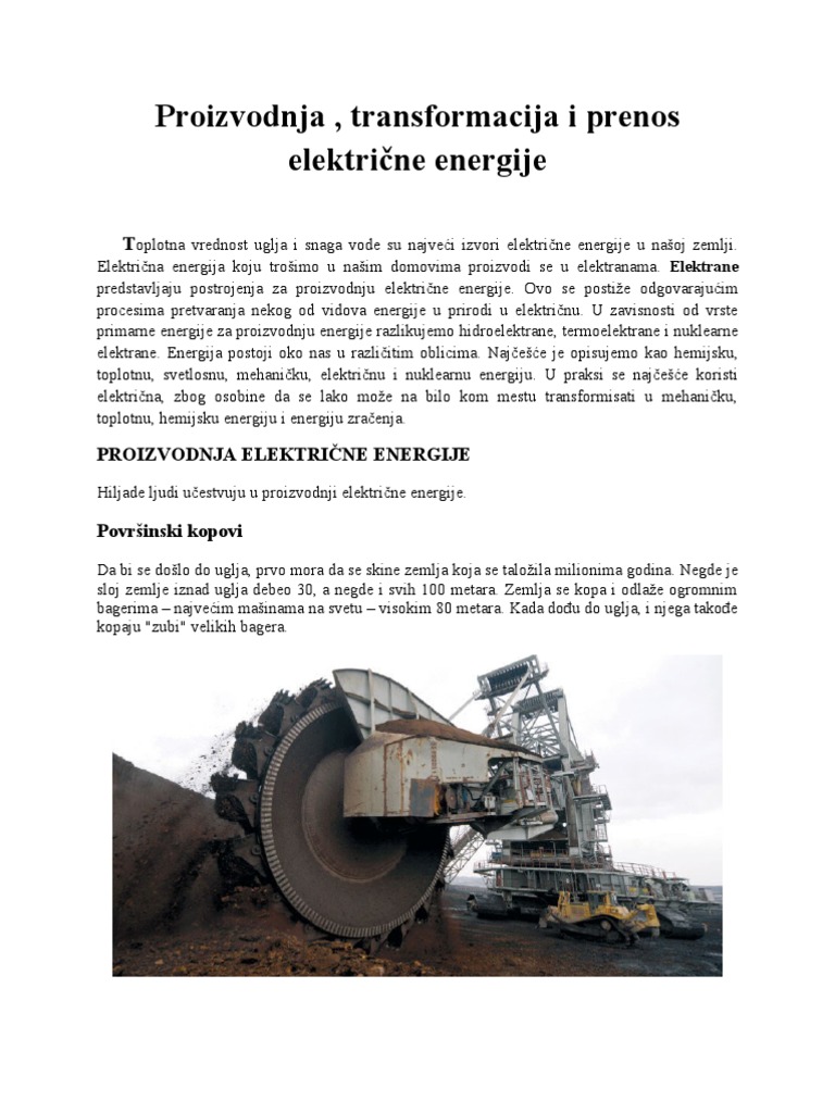 Proizvodnja, Transformacija I Prenos Elektricne Energije | PDF