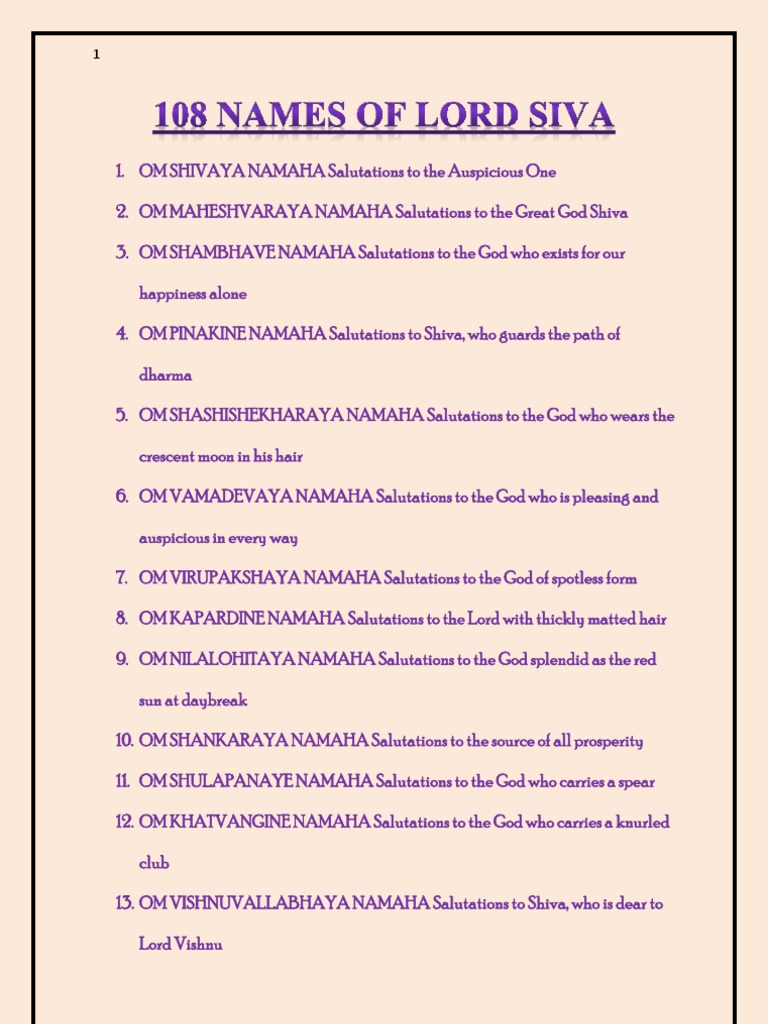 108 Names of Lord Siva | PDF | Shiva | Indian Religions