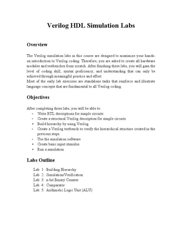 Verilog HDL Simulation Labs | PDF | Hardware Description Language | Electronic Design