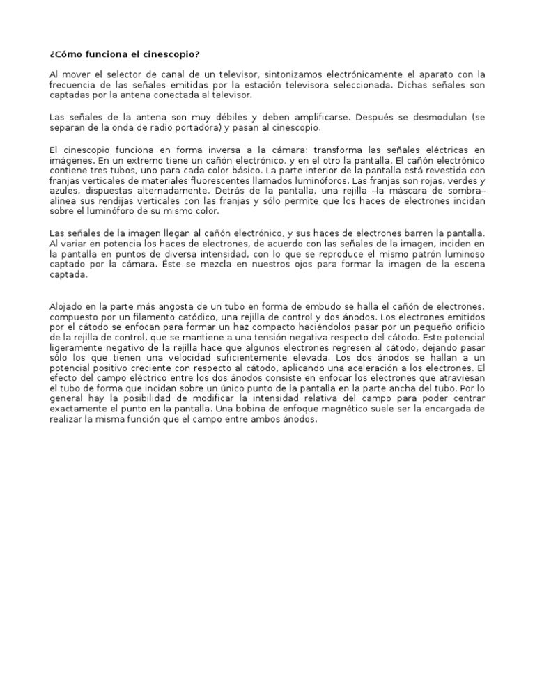 Cinescopio | PDF | Tubo de rayos catódicos | Electrón