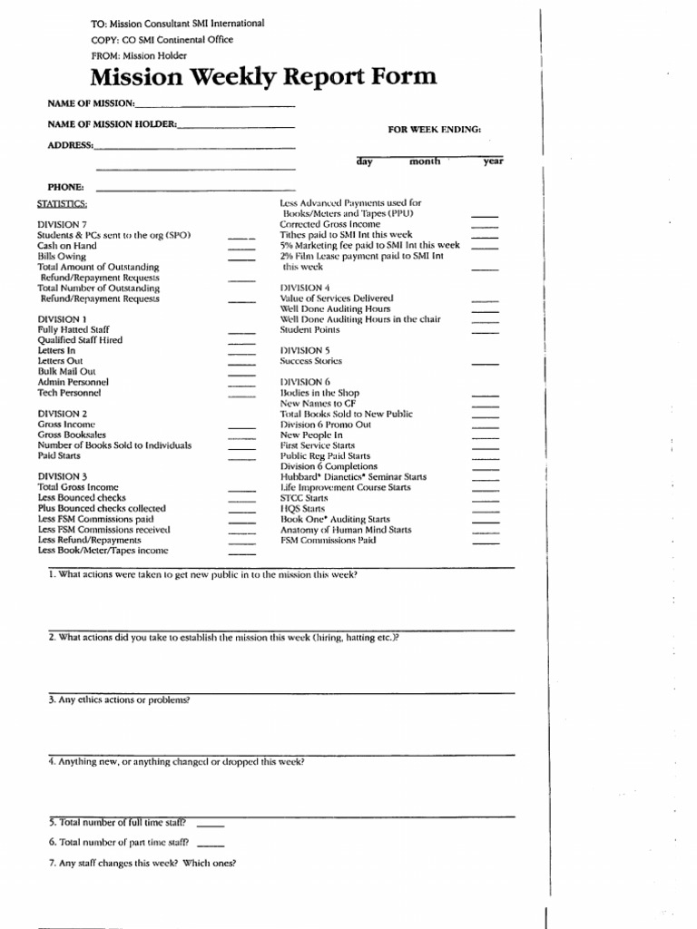 Weekly Mission Report Template | PDF | Business