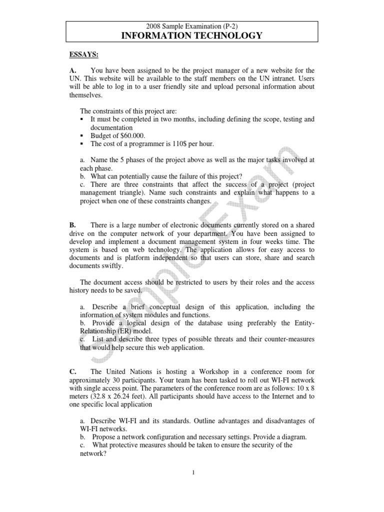 Information Technology: Essays: A | PDF | Computer Network | Databases