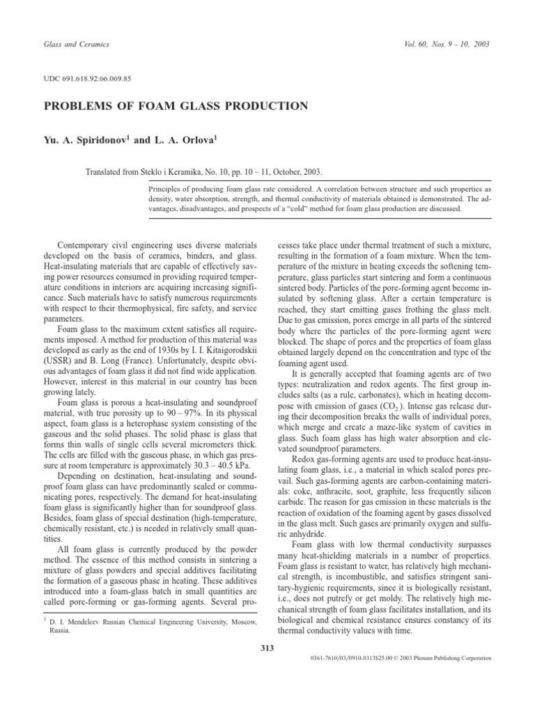 Problems of Foam Glass Production | PDF | Porosity | Foam