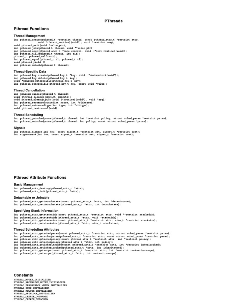 Pthreads Pthread Functions Thread Management Pdf Thread Computing Programming Paradigms 