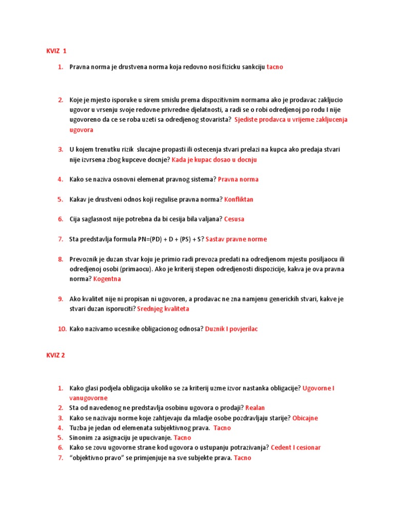 Kviz 1 Poslovno Pravo | PDF