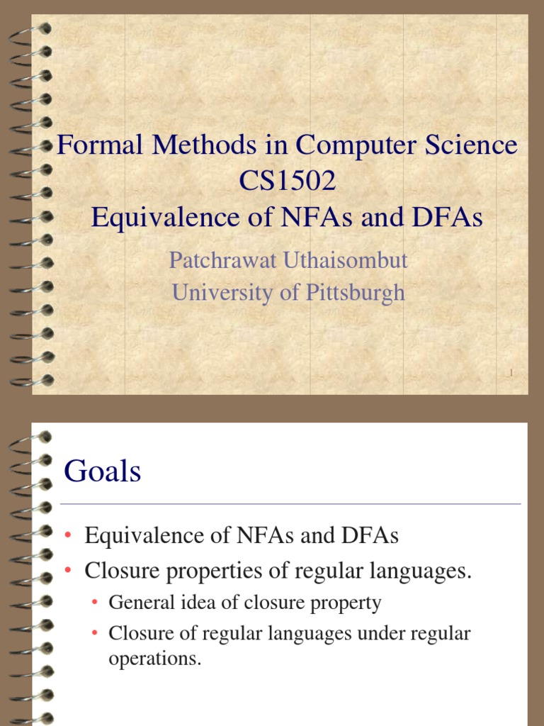 Formal Methods In Computer Science Cs1502 Equivalence Of Nfas And Dfas Pdf Algorithms