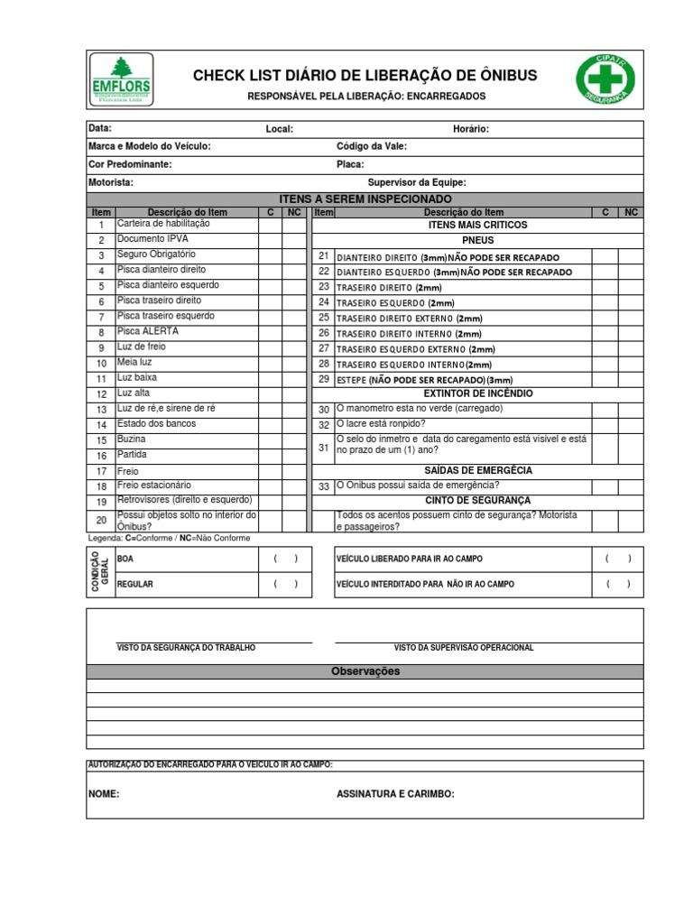 Check - List - Diário de Liberação de Ônibus