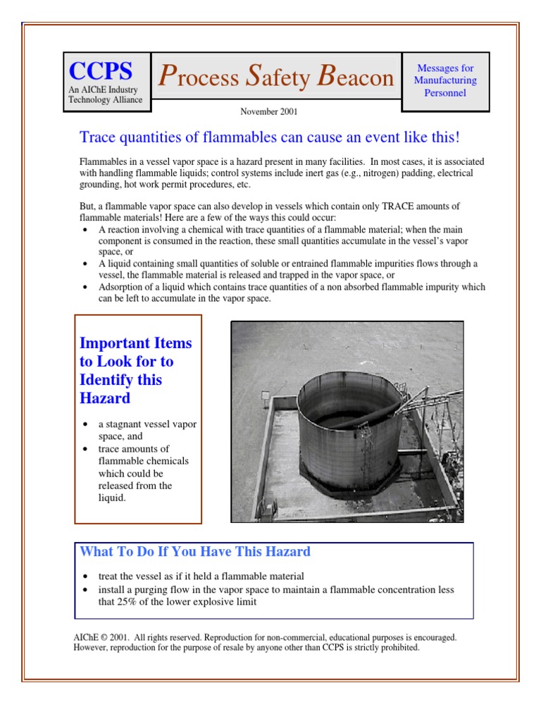 Process Safety Beacon - Trace Quantities of Flammables can cause an ...