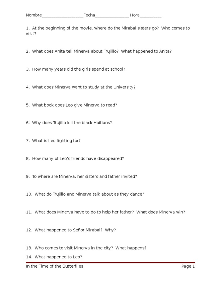 In the Time of the Butterflies: Quiz Guide | PDF | Novels