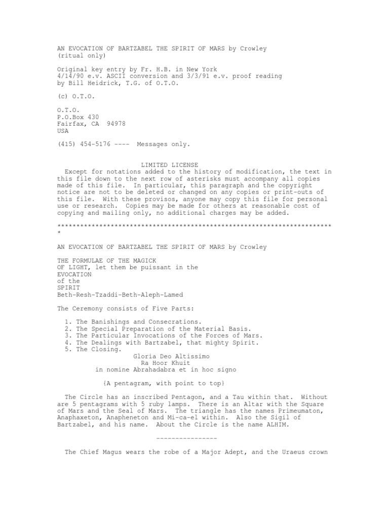 Crowley A-Evocation of Bartzabel | PDF | Religious Belief And Doctrine