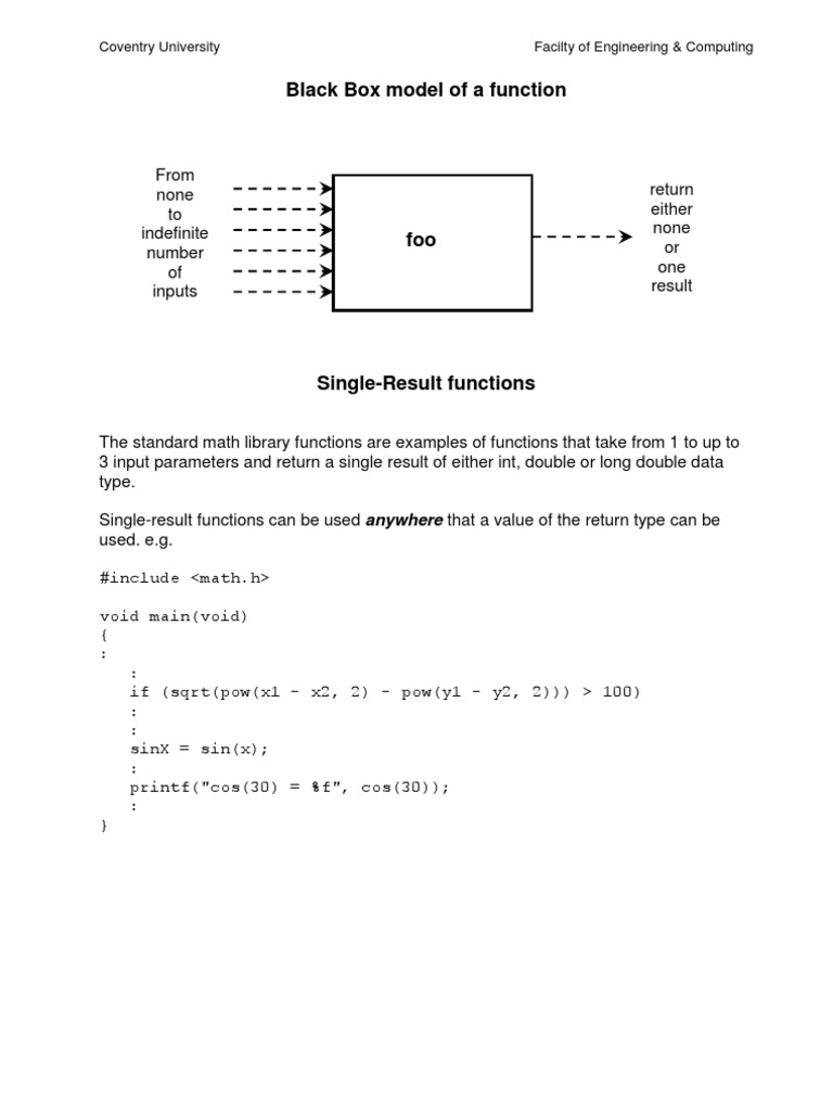 Black Box Model of A Function: Coventry University Facilty of Engineering & Computing | PDF ...