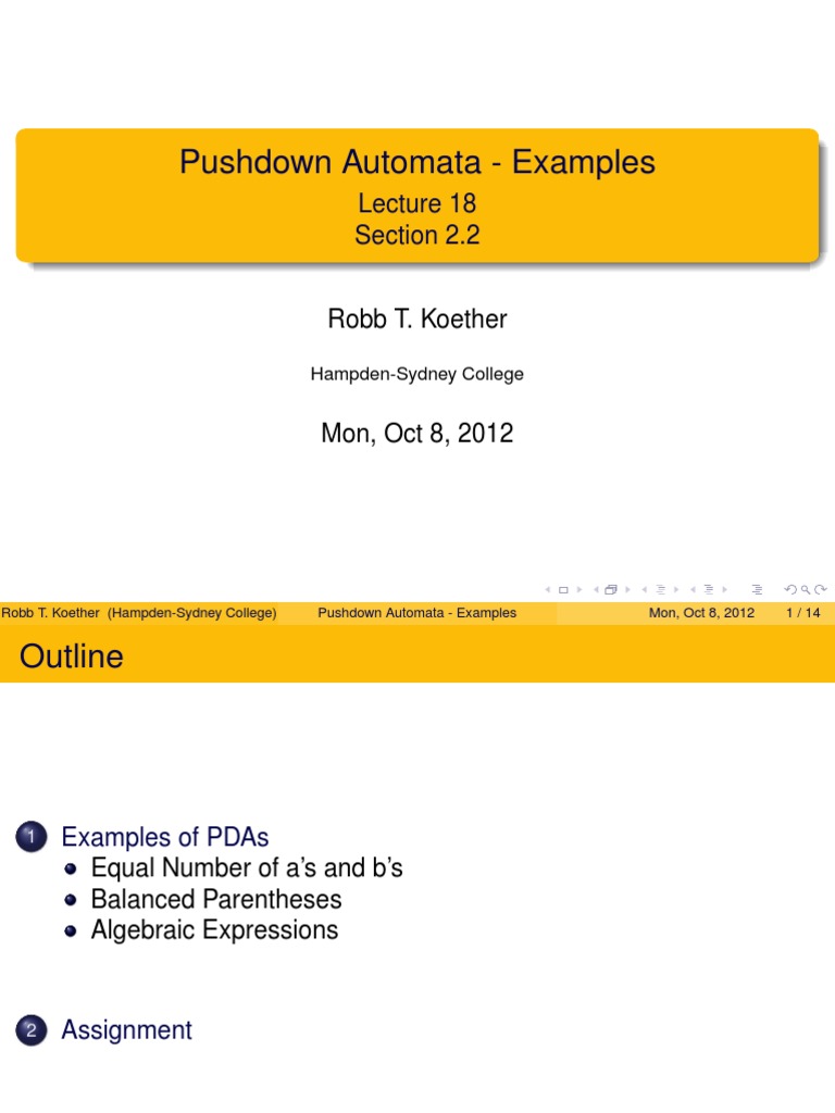 Pushdown Automata - Examples: Section 2.2 | Download Free PDF ...