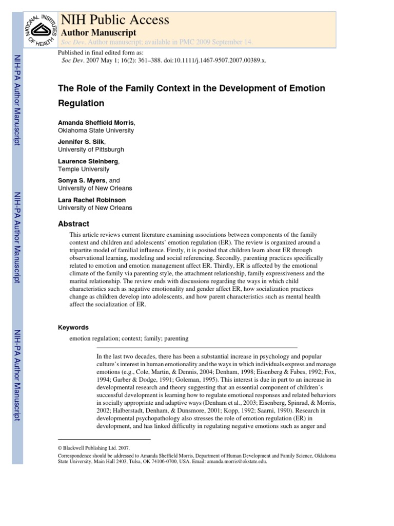 The Role of The Family Context in Development of Emotion Regulation ...