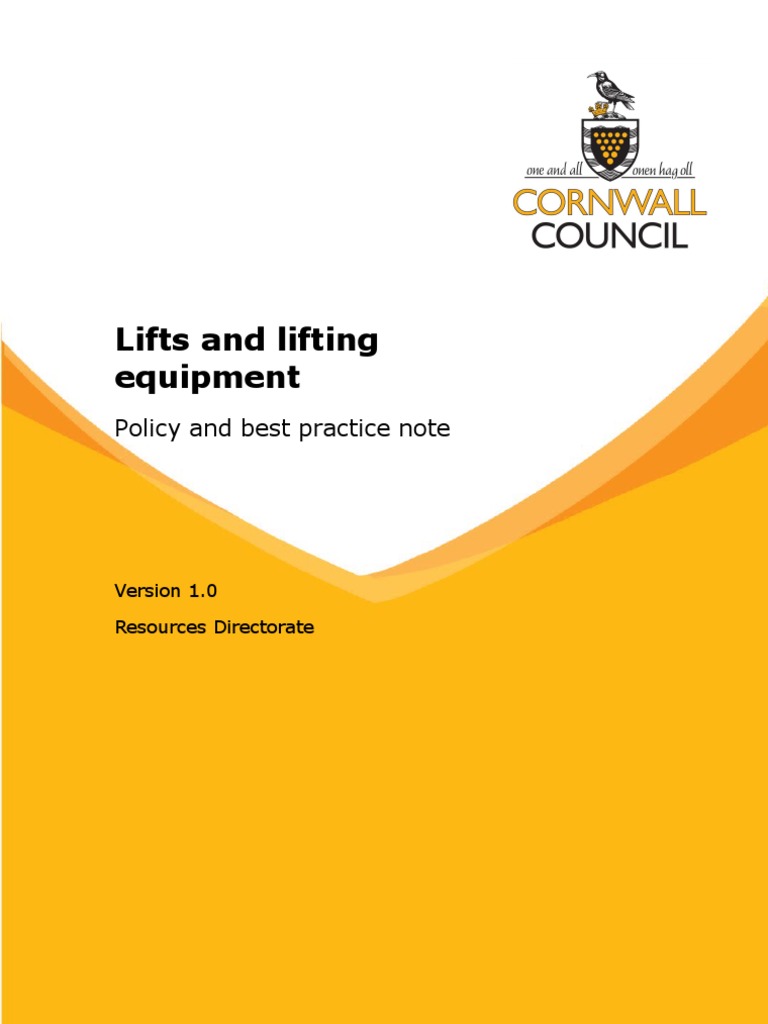 Lifts and Lifting Equipment Policy and Best Practice Note | PDF ...