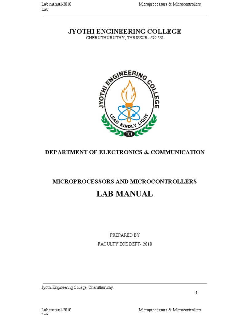 Jyothi Engineering College: Lab Manual | PDF | Microcontroller | Input/Output