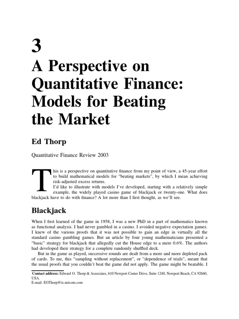 A Perspective On Quantitative Finance: Models For Beating The Market | PDF