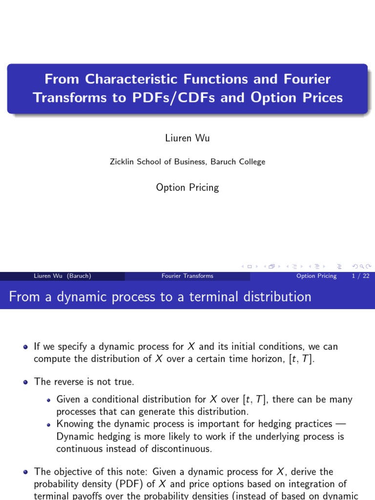 From Characteristic Functions and Fourier Transforms To PDFs/CDFs and Option Prices | PDF ...