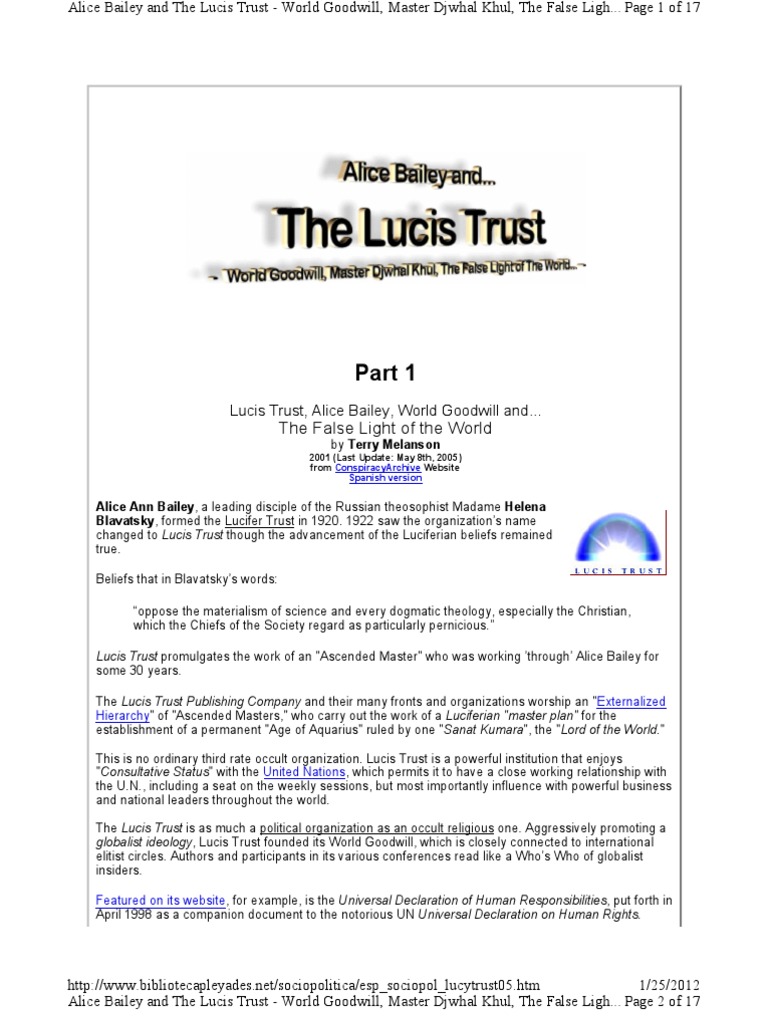 Lucis Trust: Alice Bailey's Legacy | PDF | Ascended Master | Kundalini