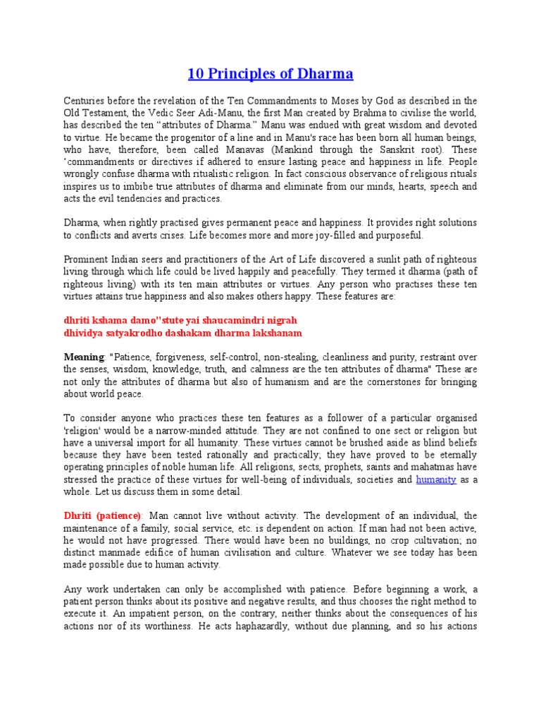 10 Principles of Dharma | PDF | Dharma | Virtue