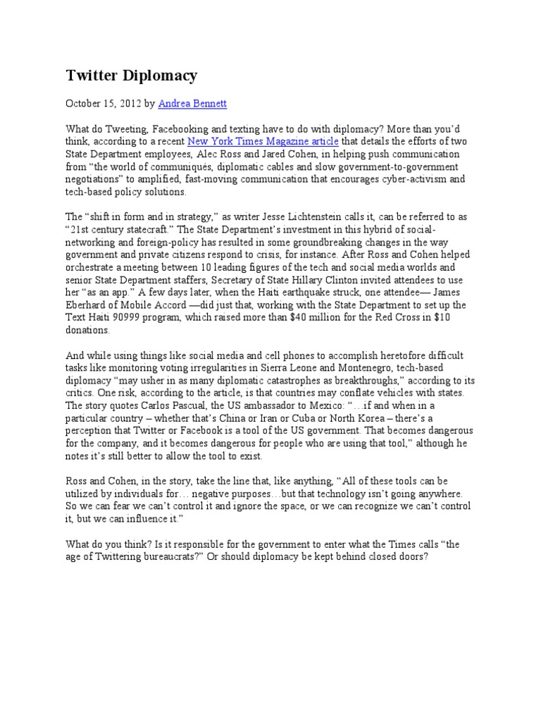 Twitter Diplomacy | PDF | Diplomacy | United States Department Of State