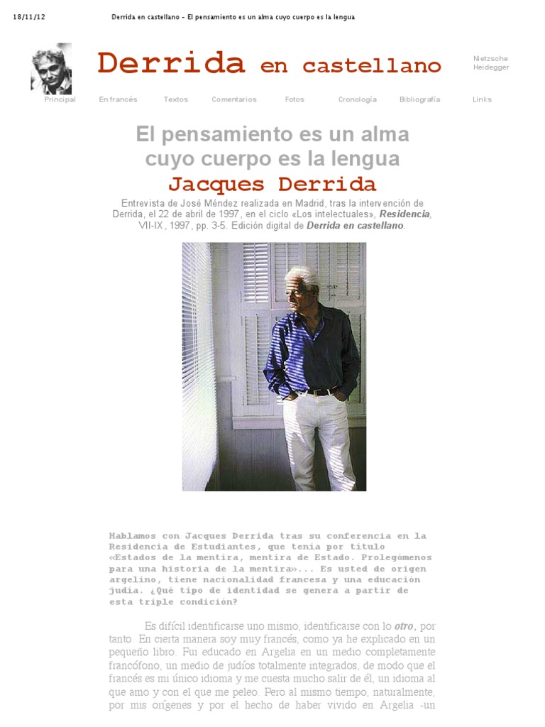 Derrida en Castellano - El Pensamiento Es Un Alma Cuyo Cuerpo Es La ...
