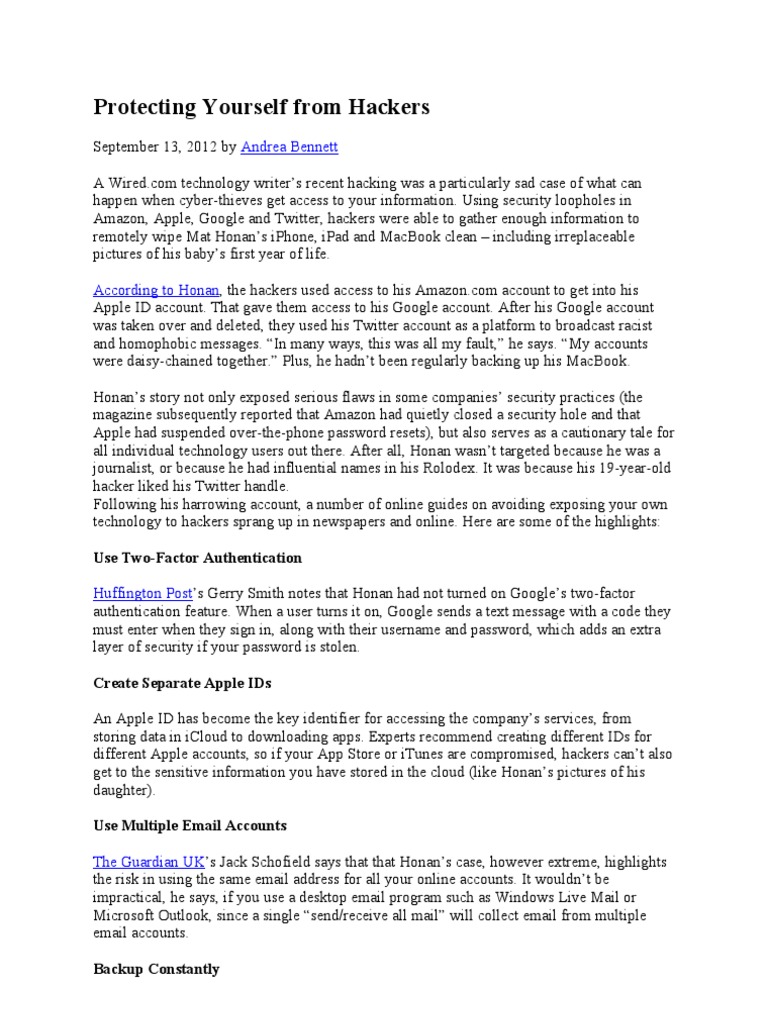 Essential Tips to Prevent Hacking | PDF | I Cloud | Email
