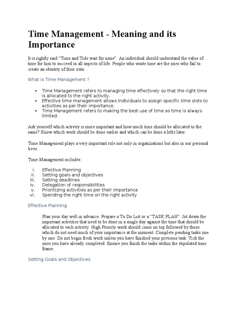 Effective Time Management: Understanding Its Importance and ...