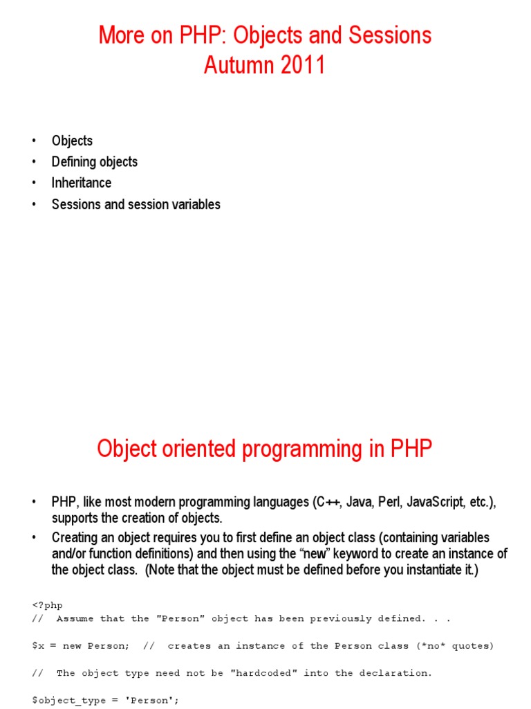 More On PHP: Objects and Sessions Autumn 2011 | PDF | Class (Computer ...