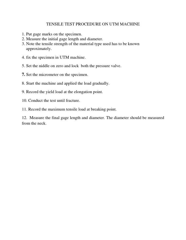 Tensile Test Procedure On Utm Machine | PDF