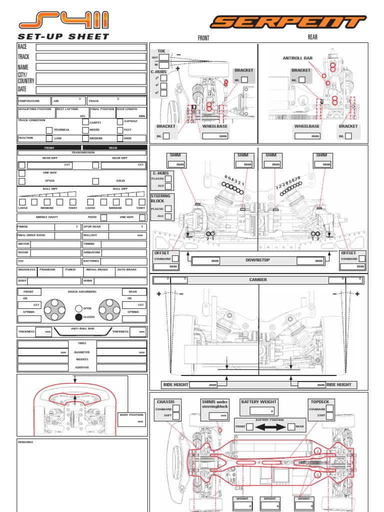 Race Car Setup Sheet for Serpent S411 | PDF