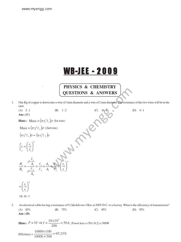 WBJEE 2012 Physics and Chemistry Question Paper With Solution | PDF ...