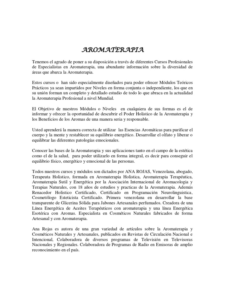 Cursos de Aromaterapia Profesional | PDF | Aromaterapia | Productos ...