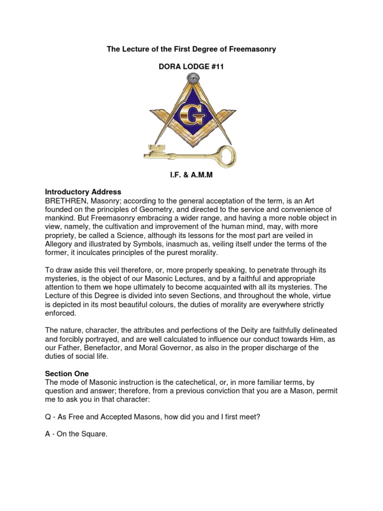 First Degree Masonic Lecture Overview | PDF | Freemasonry | Masonic Lodge