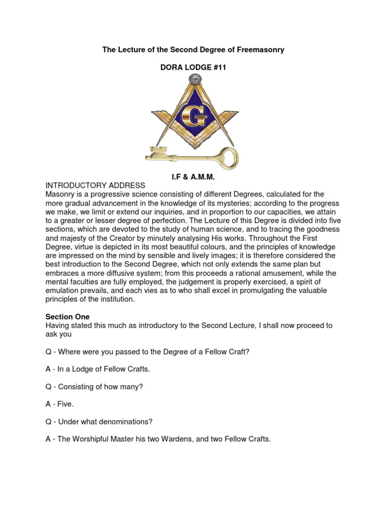 The Lecture of The Second Degree of Freemasonry | PDF | Freemasonry | Genesis Creation Narrative