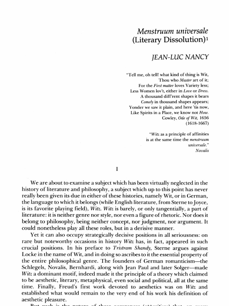Menstruum Universale (Literary Dissolution) - Nancy | PDF | Laurence ...