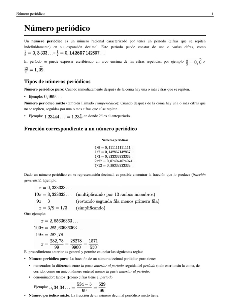 Definición y tipos de números periódicos | PDF | Fracción (Matemáticas ...