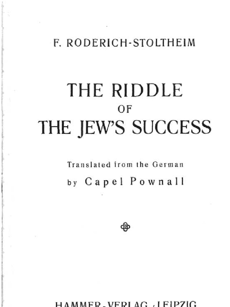 The Riddle of The Jews Success - Theodor Fritsch | PDF